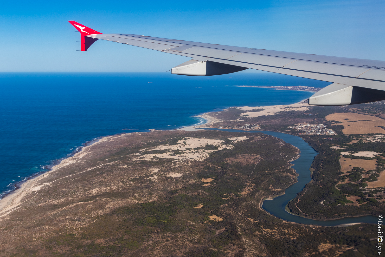 Greenough River and Cape Burney, seen from aboard VH-VQS Airbus A320 ...