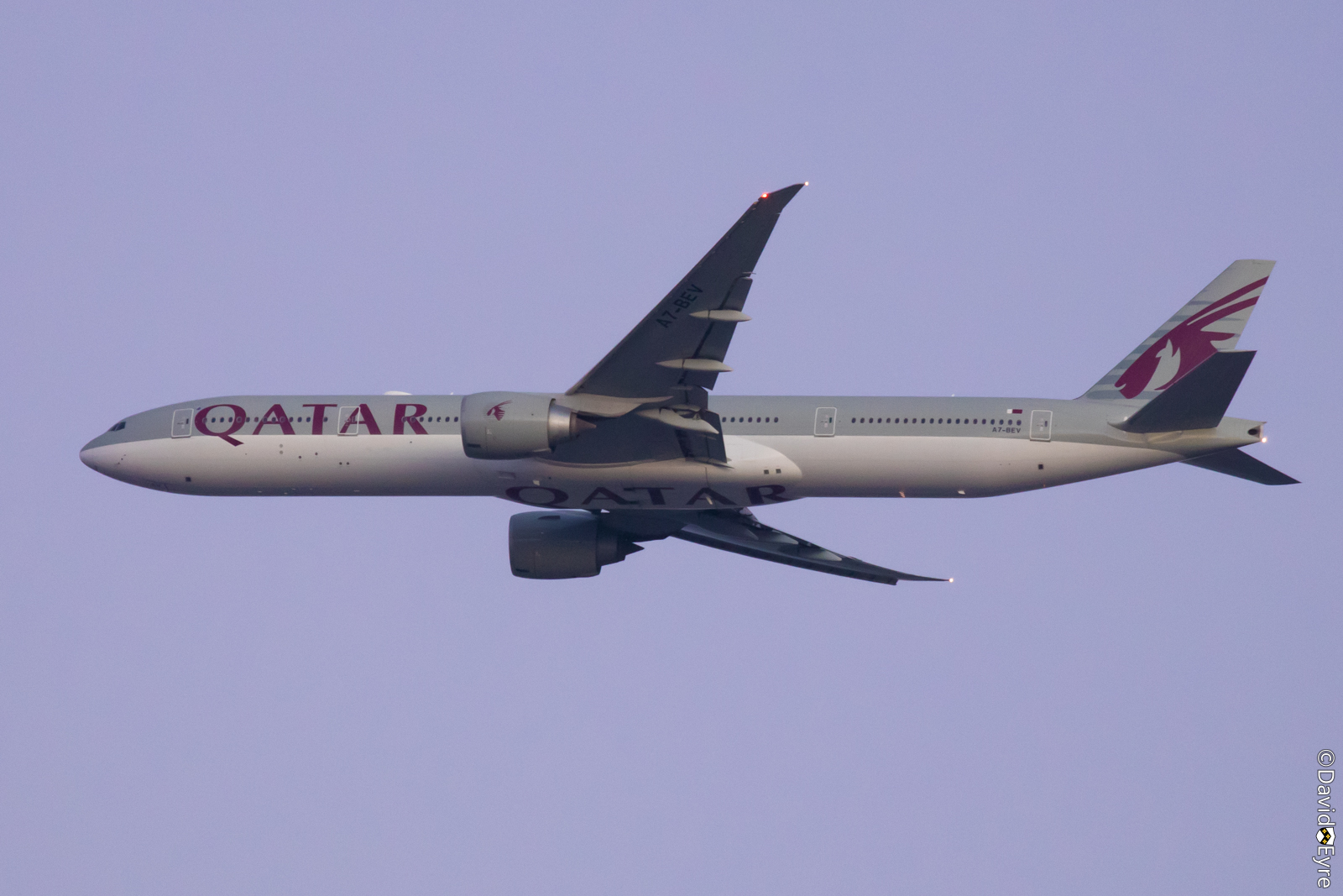 A7-BEV Boeing 777-3DZER of Qatar Airways, over the northern suburbs of ...